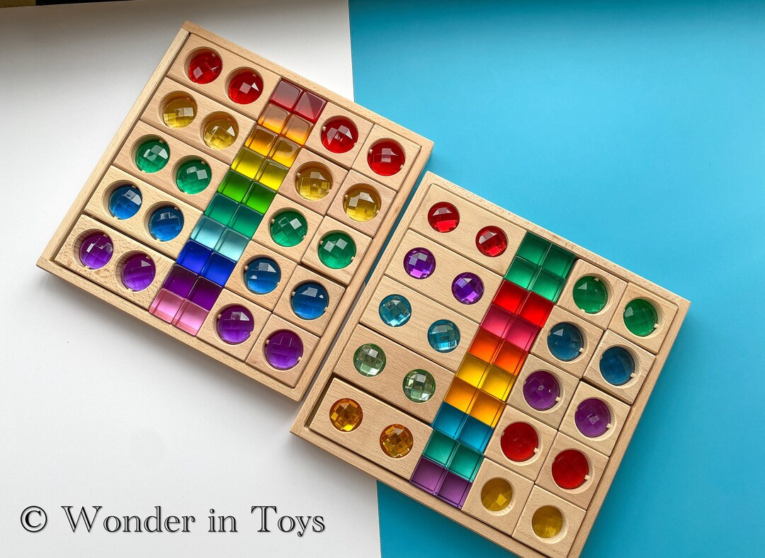 Large Rainbow Gem Variety Wooden Blocks + 20 Translucent Cubes ...
