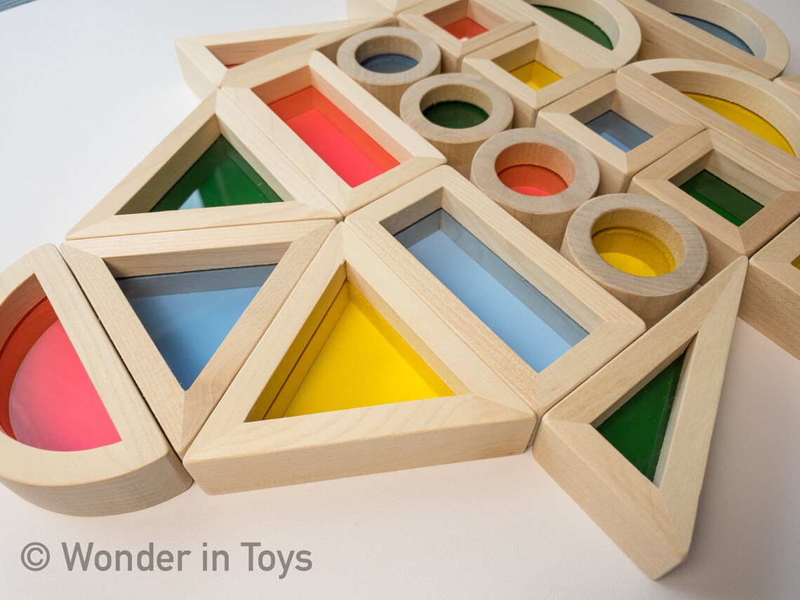 24 Pcs Wooden Rainbow Filter Blocks Sensory Toys Toddler - Etsy