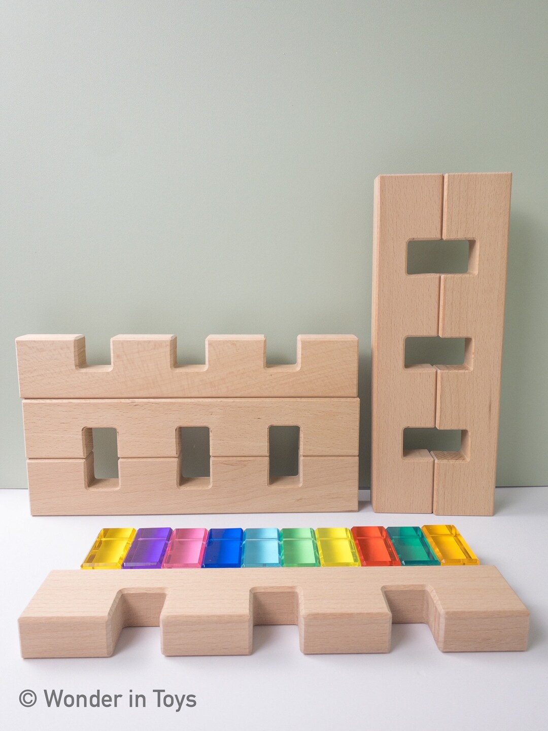 Set of 6 Wooden Toothed E Building Blocks Castle Rainbow - Etsy