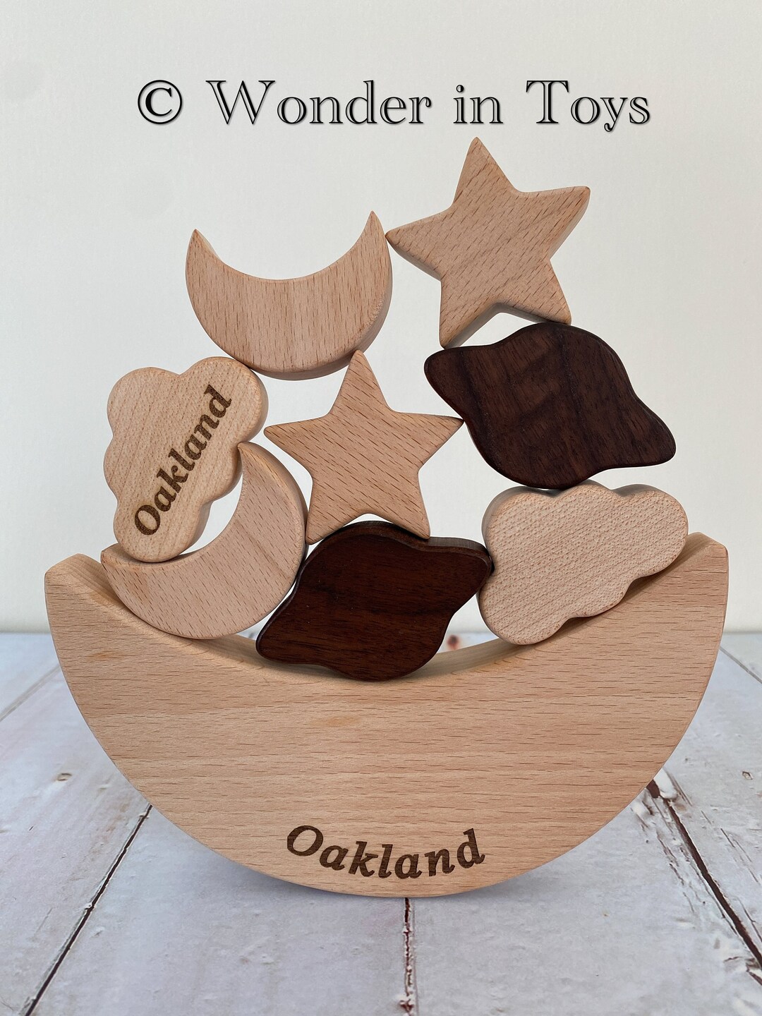 Personalized Montessori Wooden Balancing Toy | Stars | Moon | Planet ...