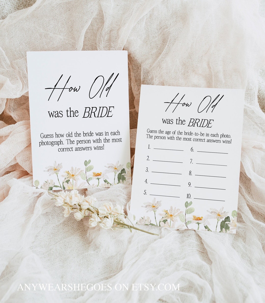 DAISY How Old Was the Bride Game Daisy Bridal Shower Game Printable ...