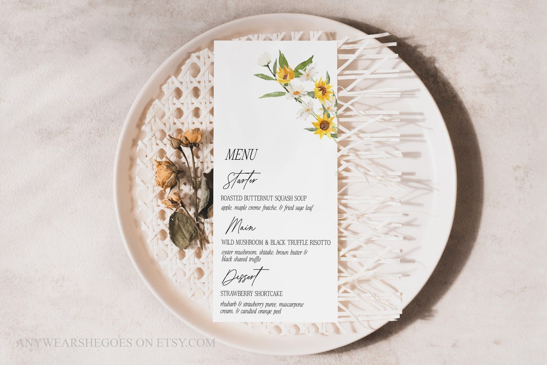DAISY Bridal Shower Menu Template Sunflower Bridal Shower Menu Floral ...