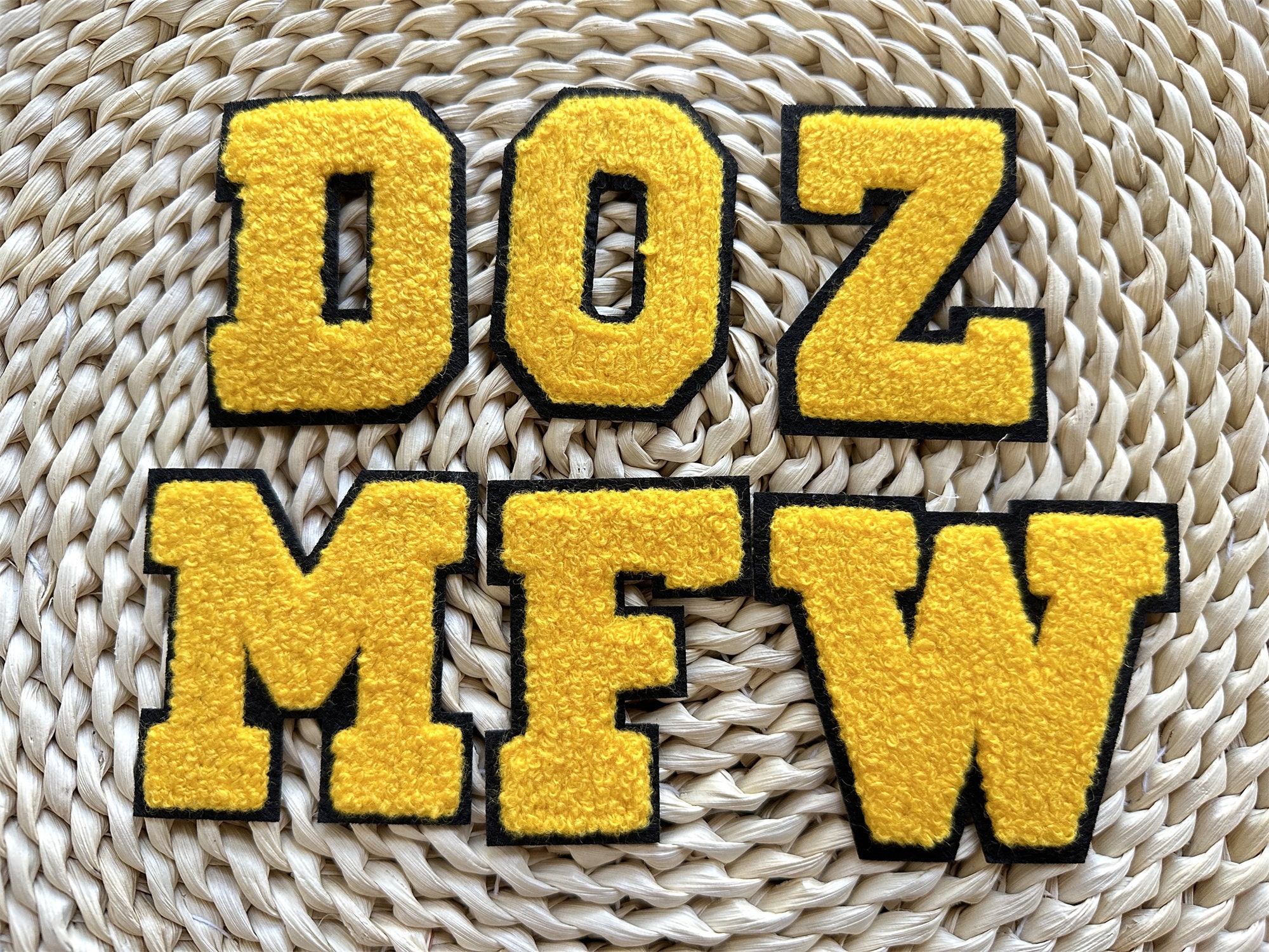 Yellow 7cm Chenille Letters A-Z Iron-on Patch, Letters Patch, Words ...