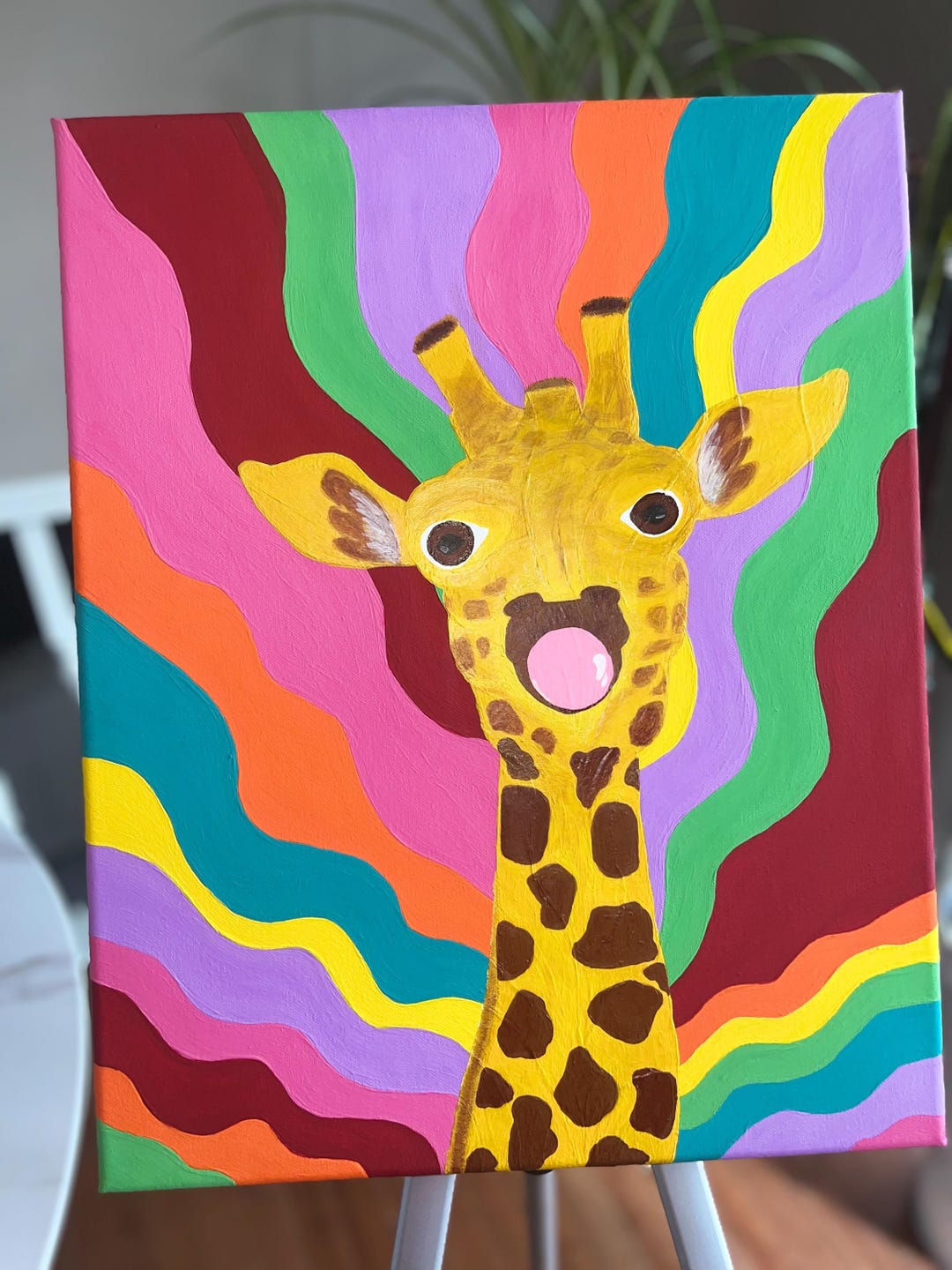 Fun, Colorful Giraffe Acrylic Painting - Etsy