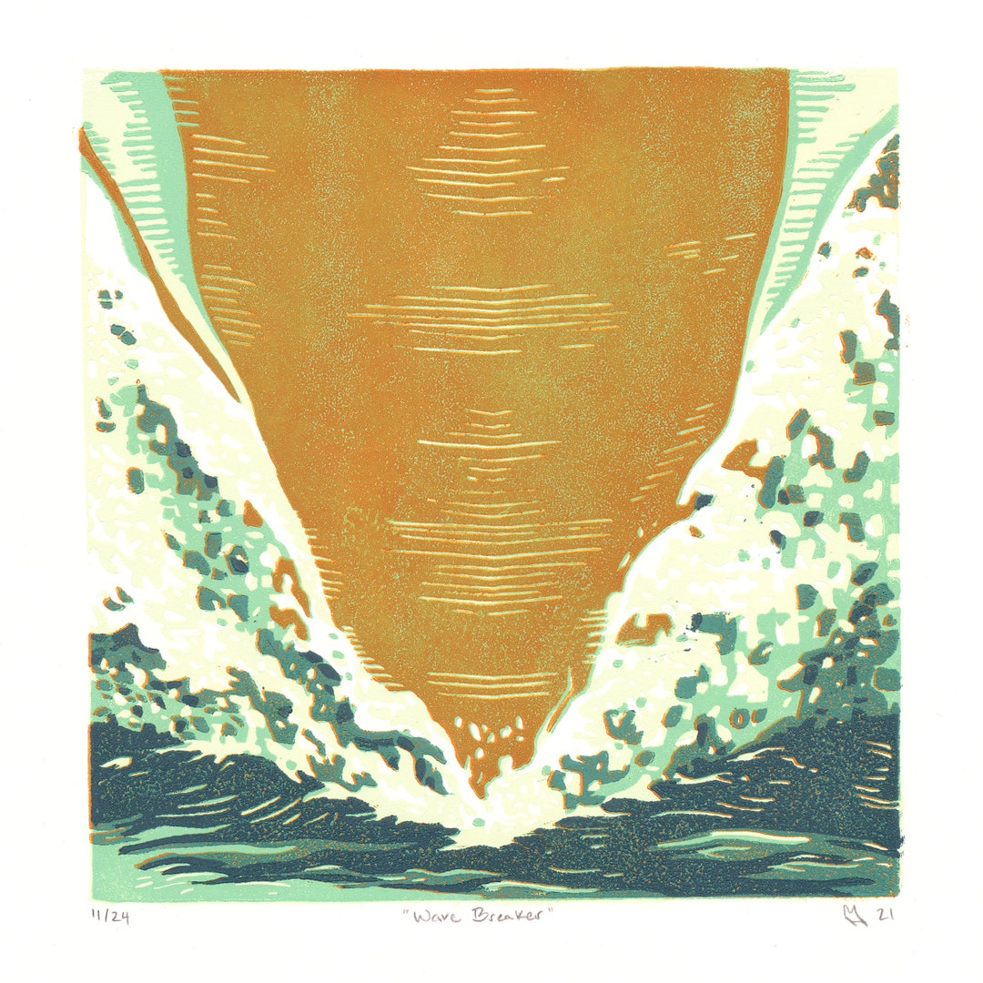 Wave Breaker Reduction Linocut Print five Color - Etsy