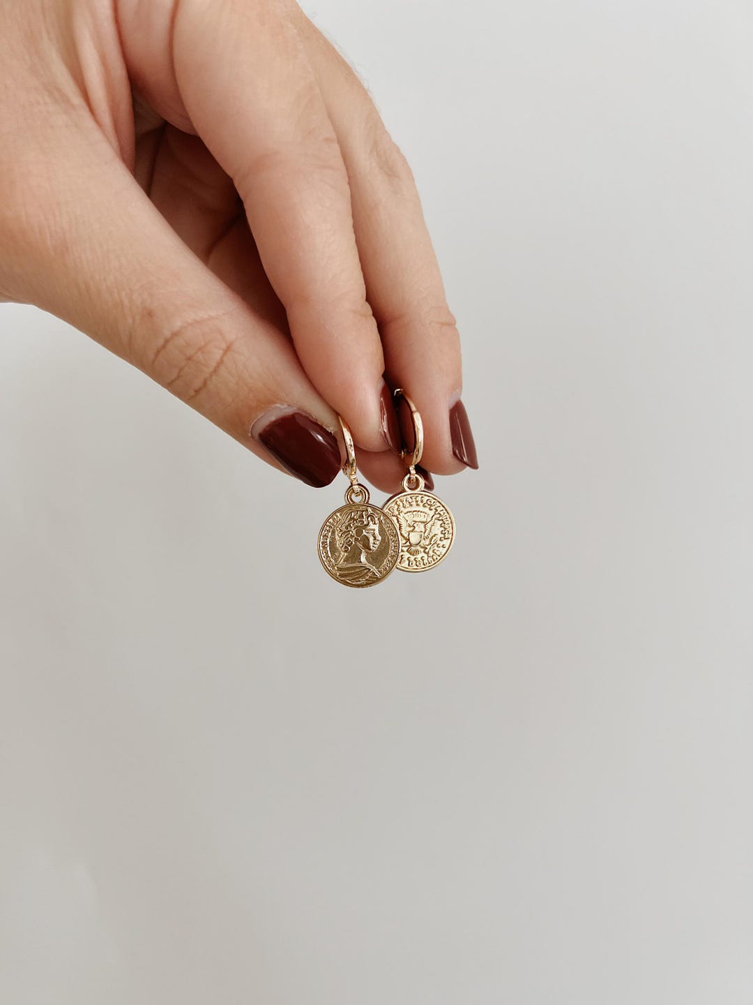 Gold Coin Huggie Earrings, Coin Dangle Earrings, Coin Earrings, Huggie ...