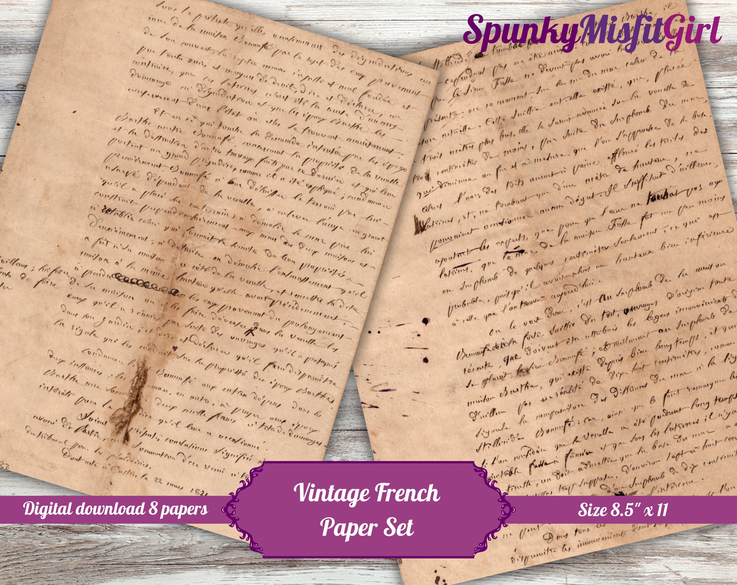 Handwritten French Paper Downloadable Junk Journal Kit French Printable ...