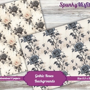 Gothic Roses Background Paper Junk Journal Paper Black Rose Papers Goth ...