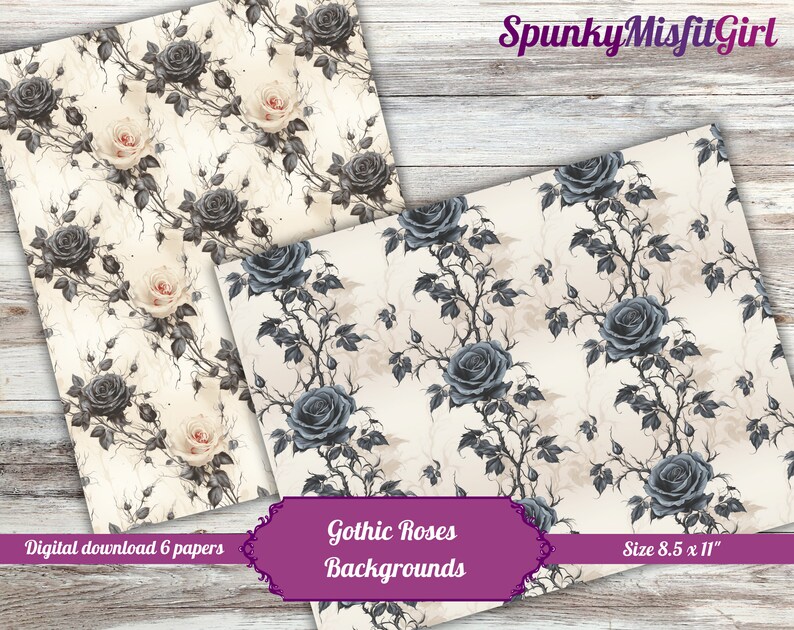 Gothic Roses Background Paper Junk Journal Paper Black Rose Papers Goth ...