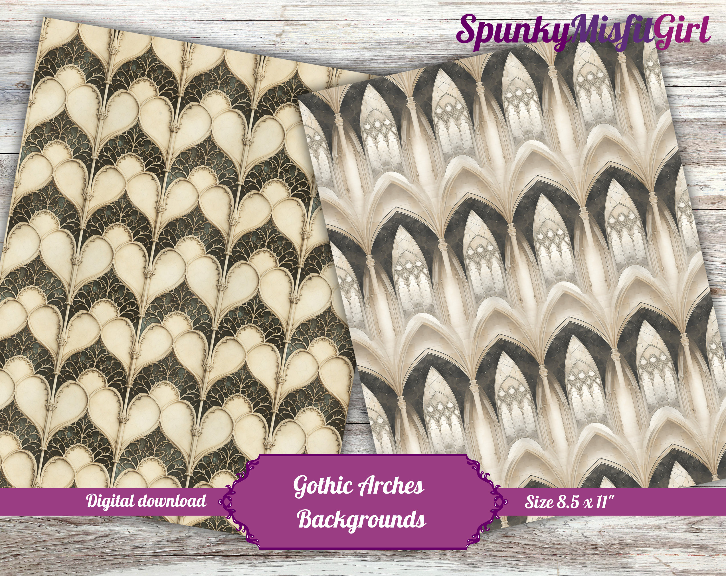 Gothic Arches Background Paper Junk Journal Paper Dark Academia Papers ...