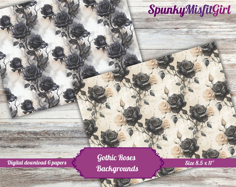 Gothic Roses Background Paper Junk Journal Paper Black Rose Papers Goth ...