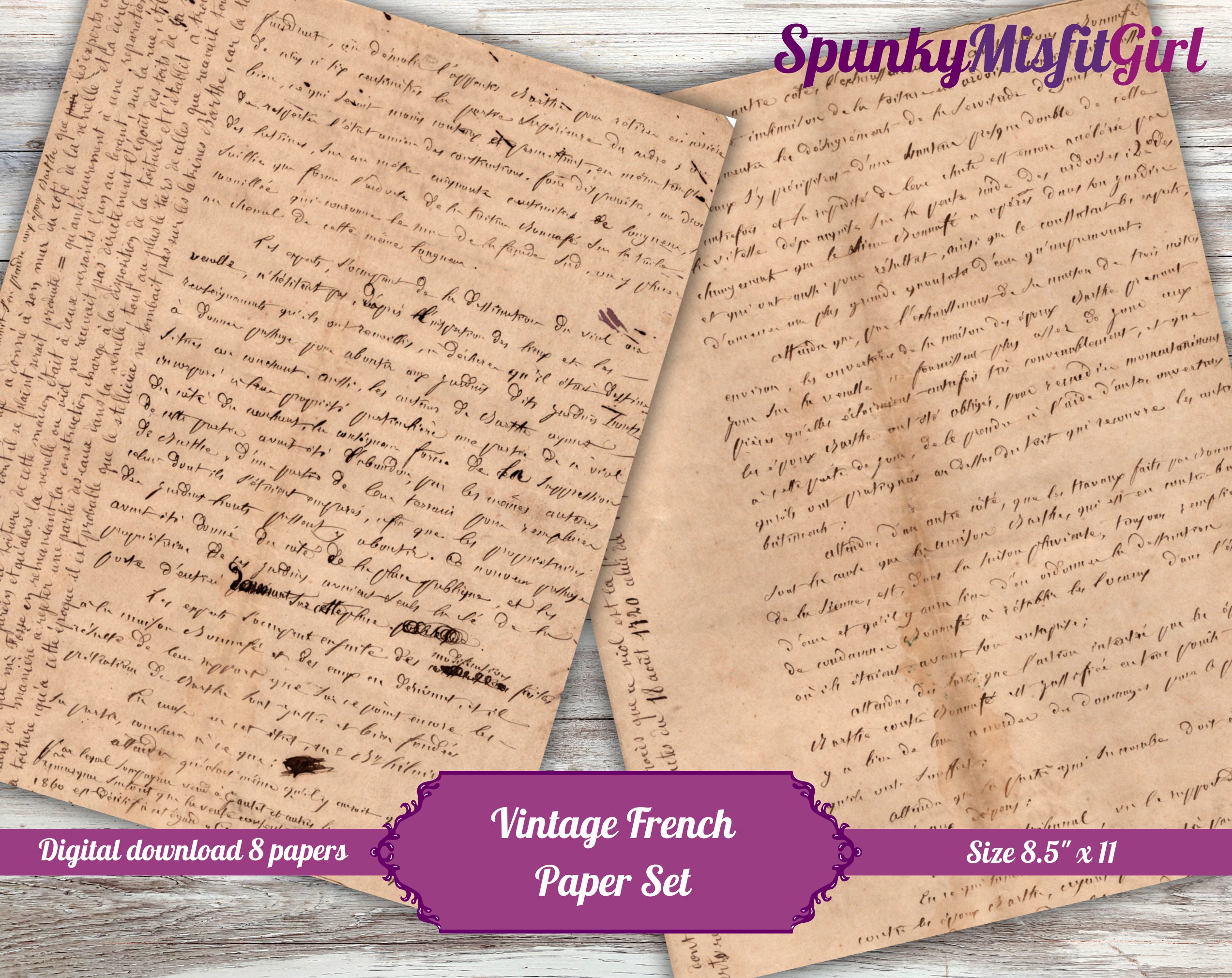 Handwritten French Paper Downloadable Junk Journal Kit French Printable ...