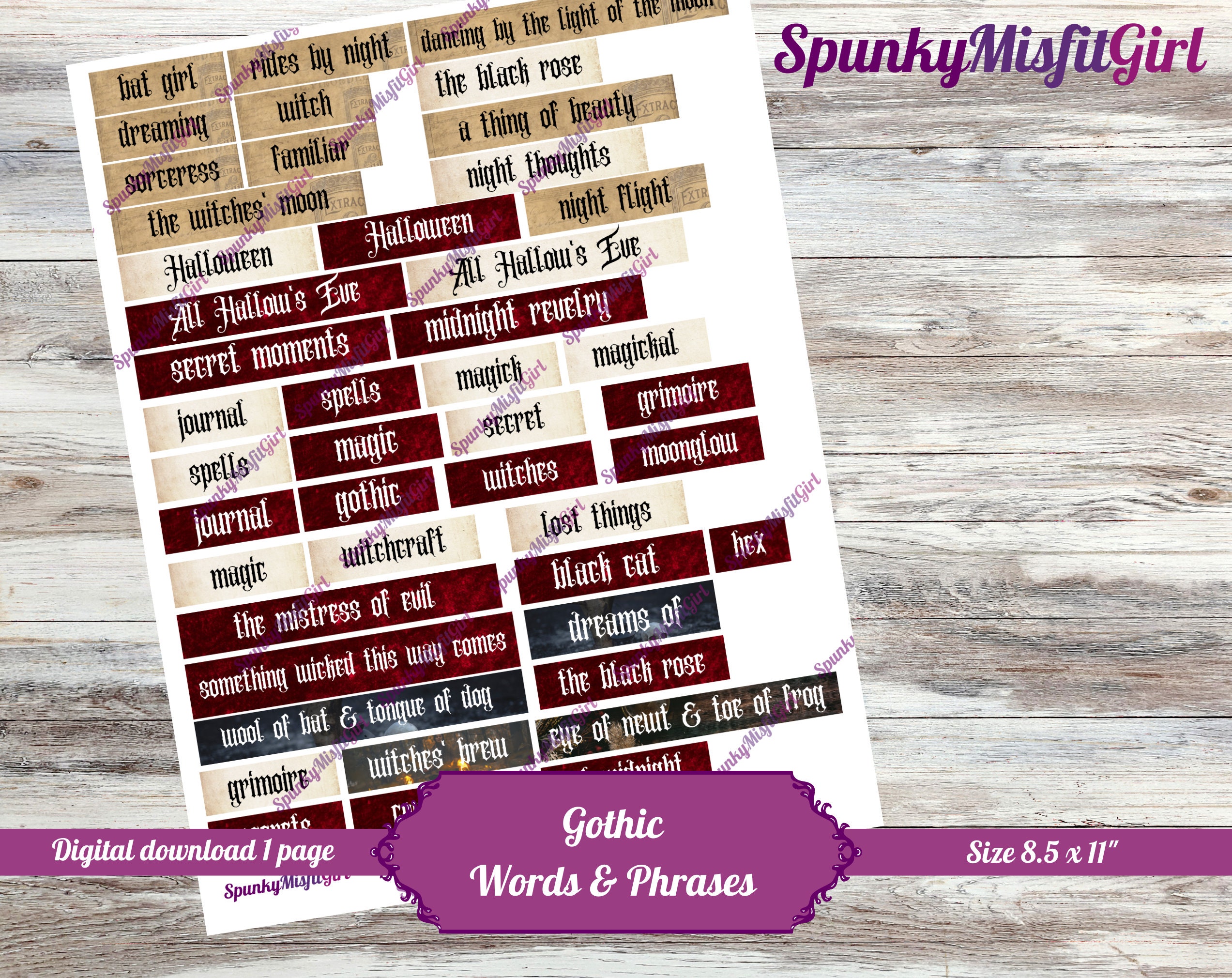 Gothic Words & Phrases Junk Journal Ephemera - Etsy