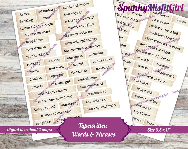 Words & Phrases Fussy Cut Ephemera: Junk Journal Kit (digital Download ...