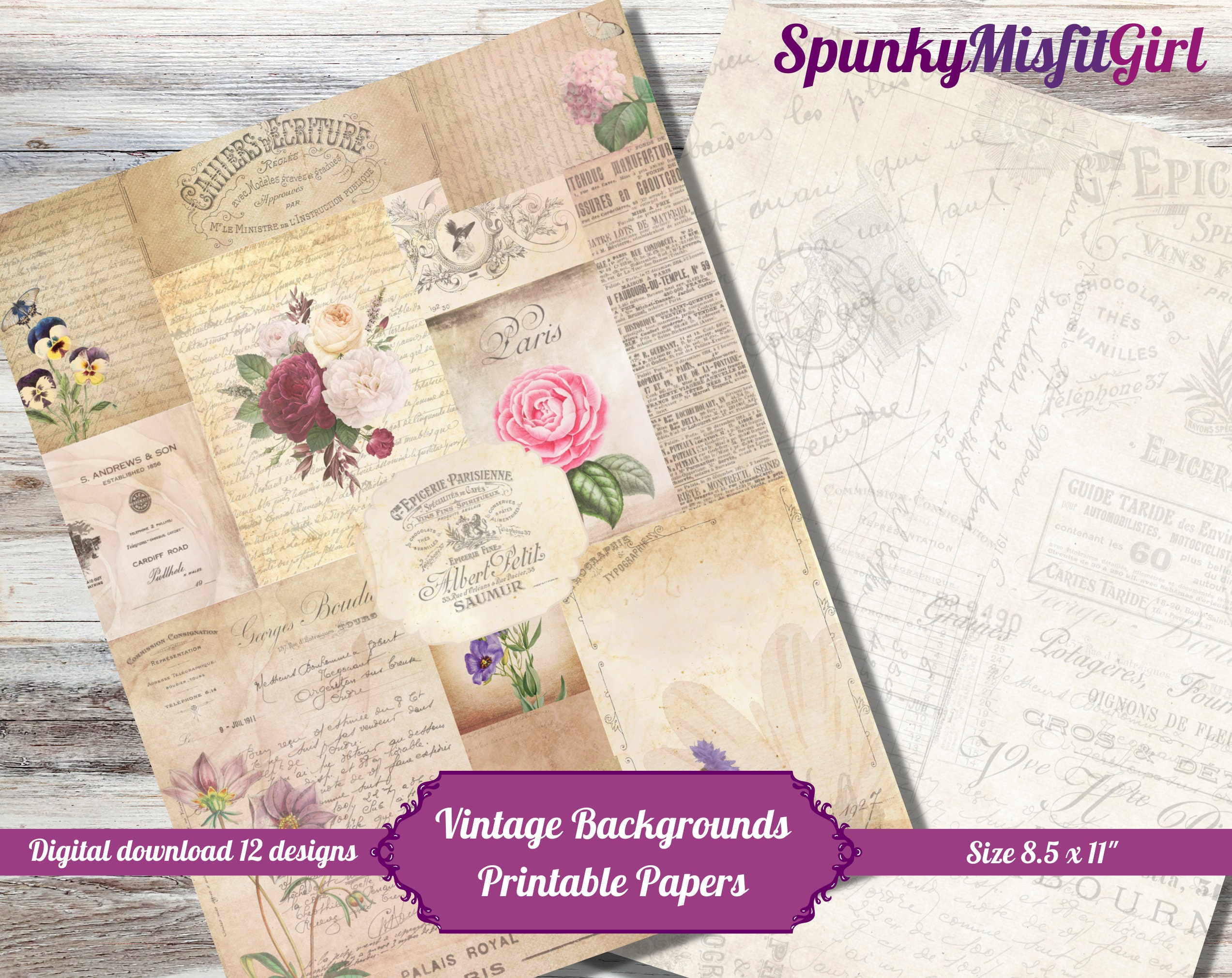 Vintage Backgrounds Junk Journal Printable Kit Vintage Paper Junk ...