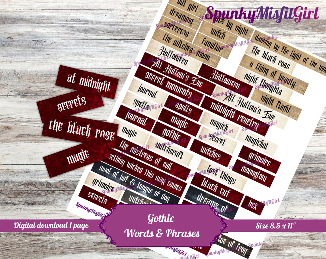 Gothic Words & Phrases Junk Journal Ephemera - Etsy