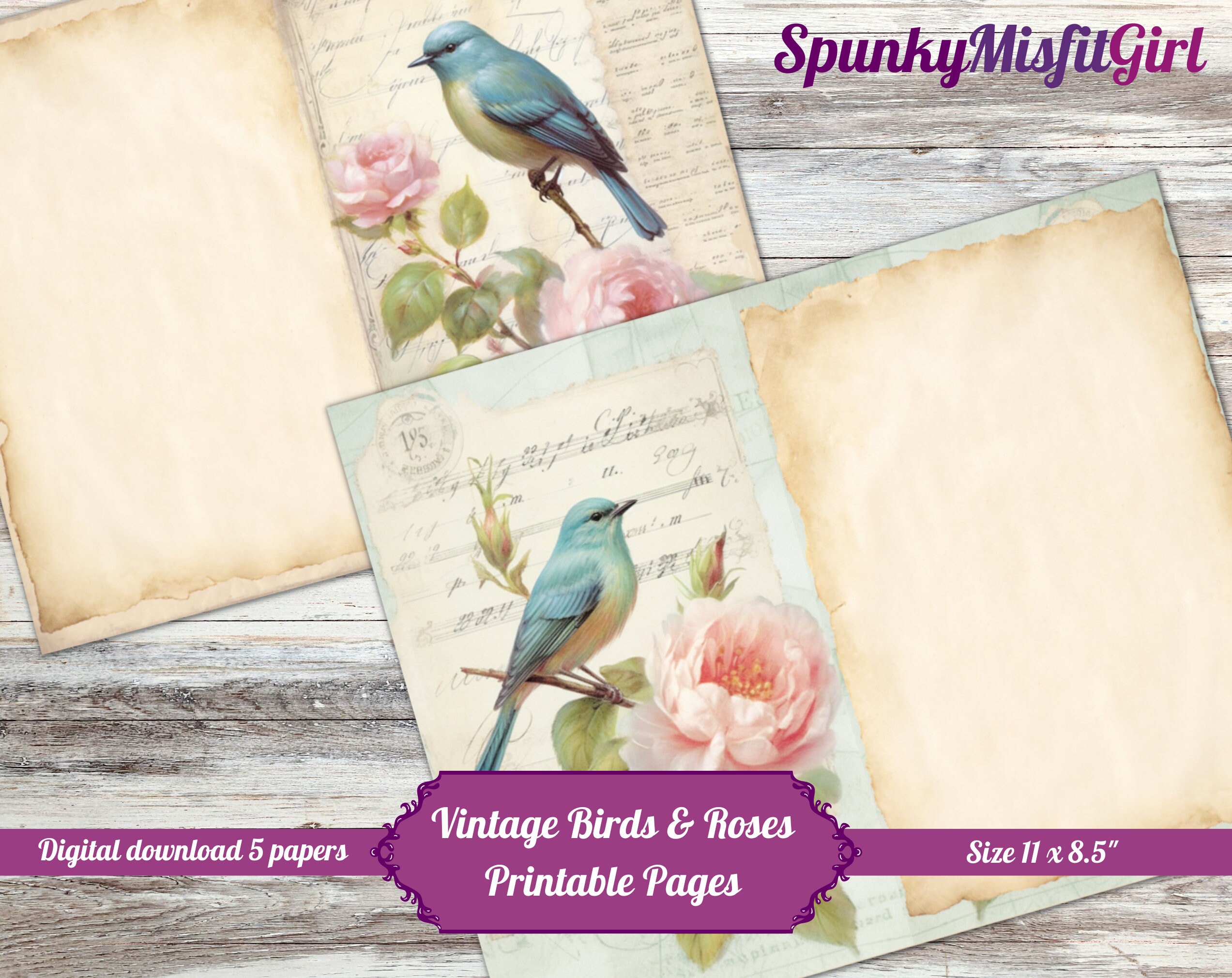 Bluebird Junk Journal Paper Bird Printable Paper Scrapbook - Etsy