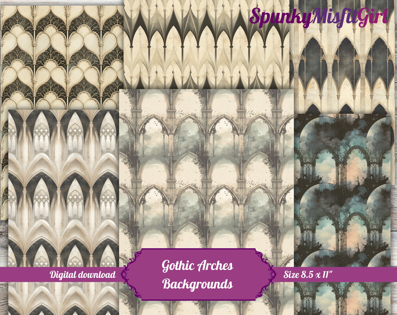 Gothic Arches Background Paper Junk Journal Paper Dark Academia Papers ...