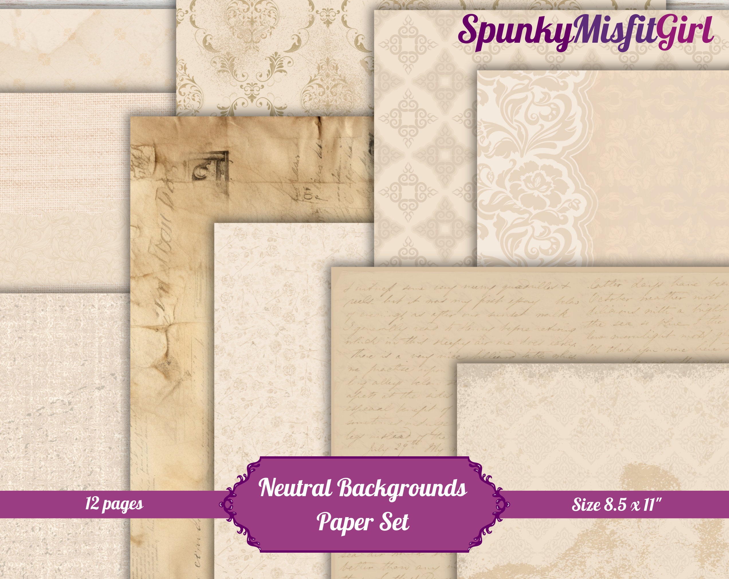 Neutral Backgrounds Paper Set Junk Journal Paper Beige Printable Pages ...