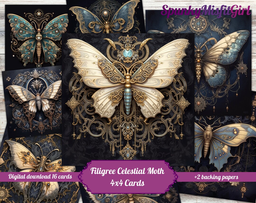 Celestial Moth Junk Journal Cards: Filigree Ephemera (digital Download ...