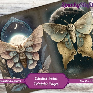 Junk Journal, Printable Pages, Celestial Moths, Lunar, Moon, Butterflies, Printables, Paper ...