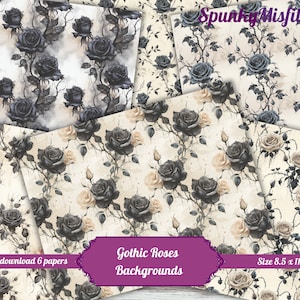 Gothic Roses Background Paper Junk Journal Paper Black Rose Papers Goth ...