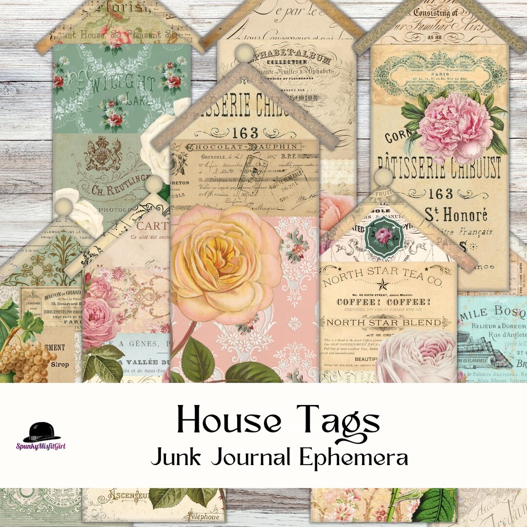 Vintage House Tags Ephemera: Junk Journal Printable Kit (digital ...