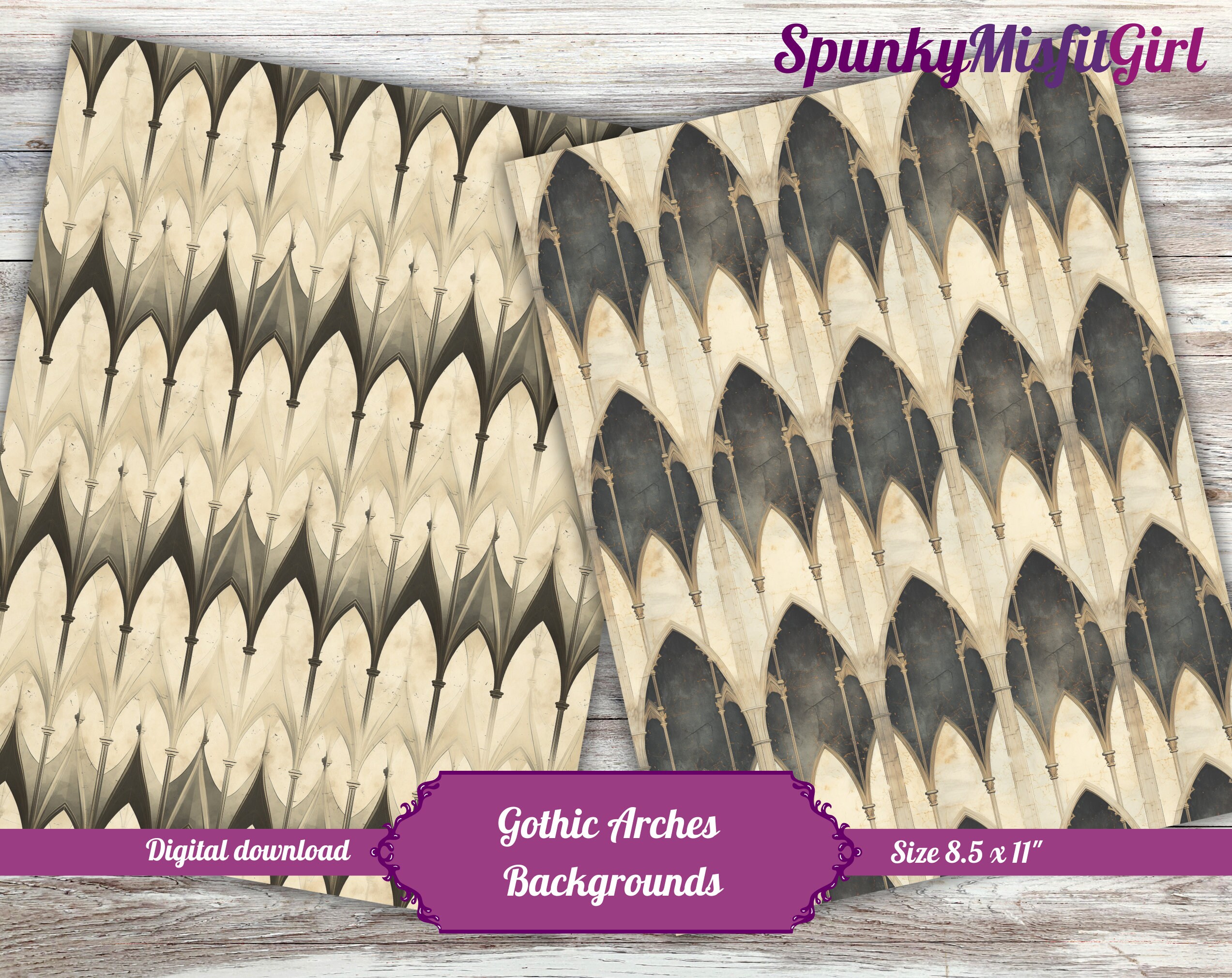 Gothic Arches Background Paper Junk Journal Paper Dark Academia Papers ...
