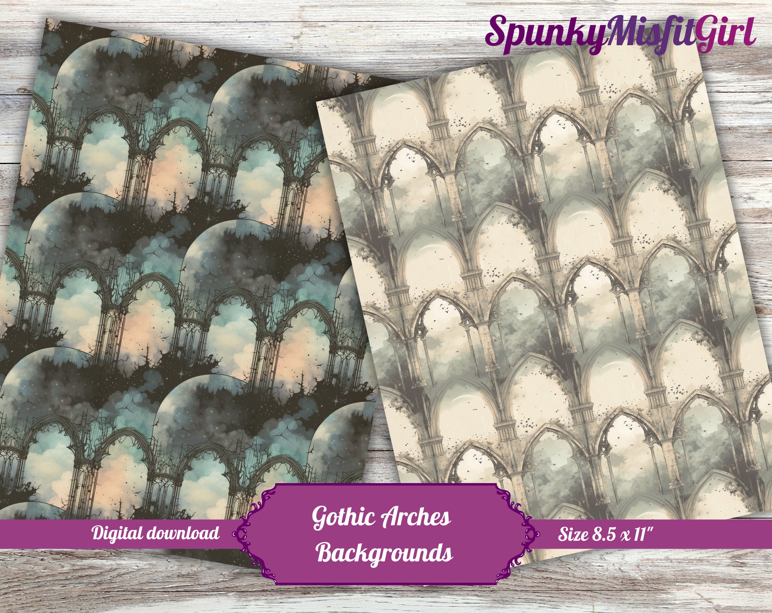 Gothic Arches Background Paper Junk Journal Paper Dark Academia Papers ...