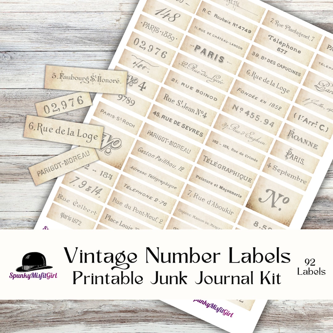 Number Labels Vintage Numbers Junkjournal Kit Junk Journal Printable ...