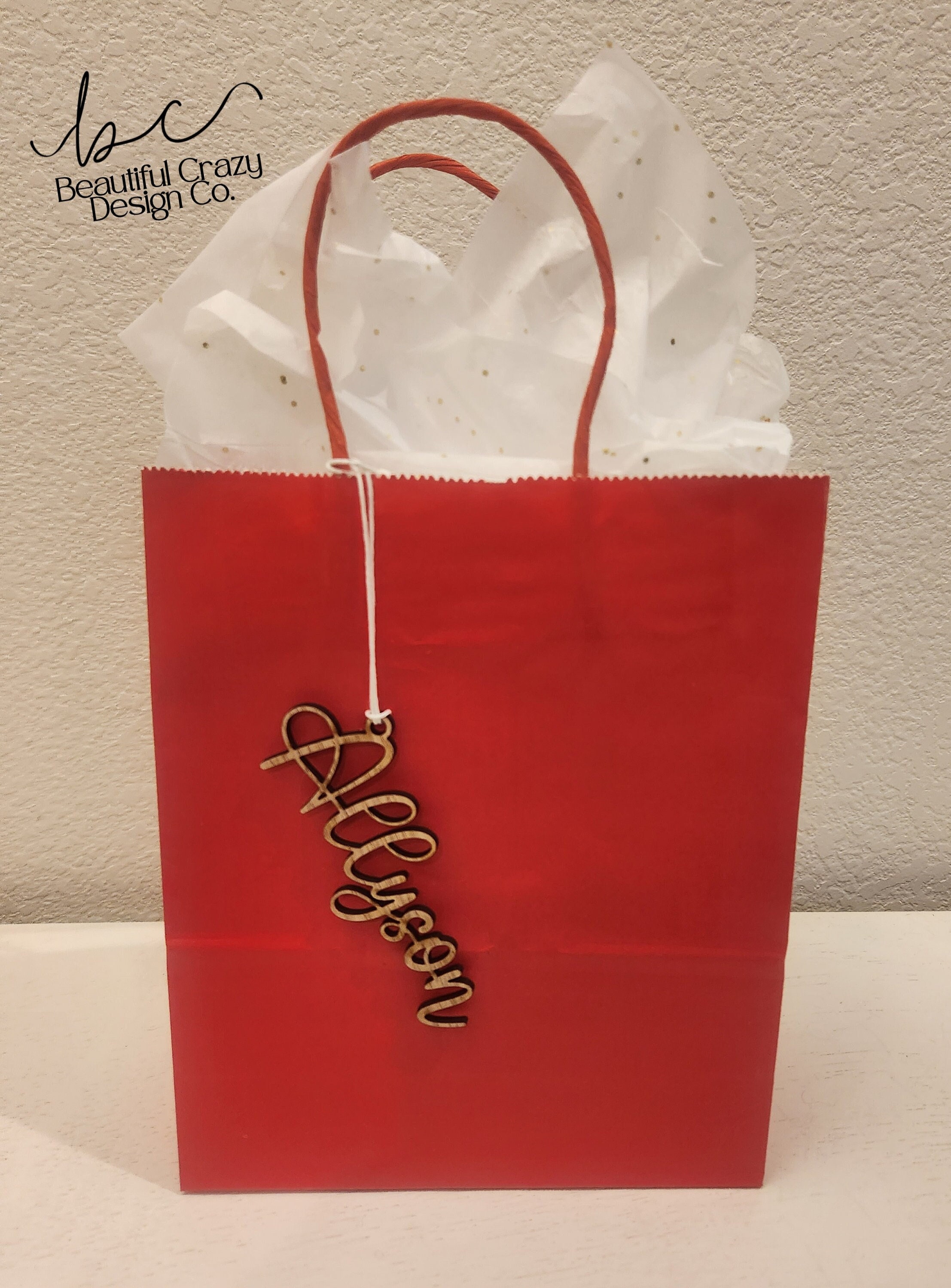 Personalized Name Gift Tag, Wood Laser Cut Gift Bag Tag, Personalized ...