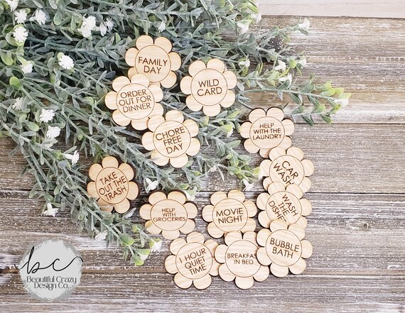 Mother's Day Tokens Wood Flower Tokens for Mom Gifts - Etsy
