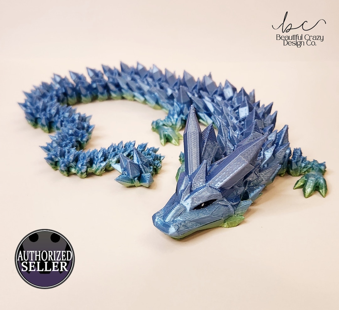 3D Printed Crystal Dragon, Fun Articulated Dragon, 3D Printed Figurine ...