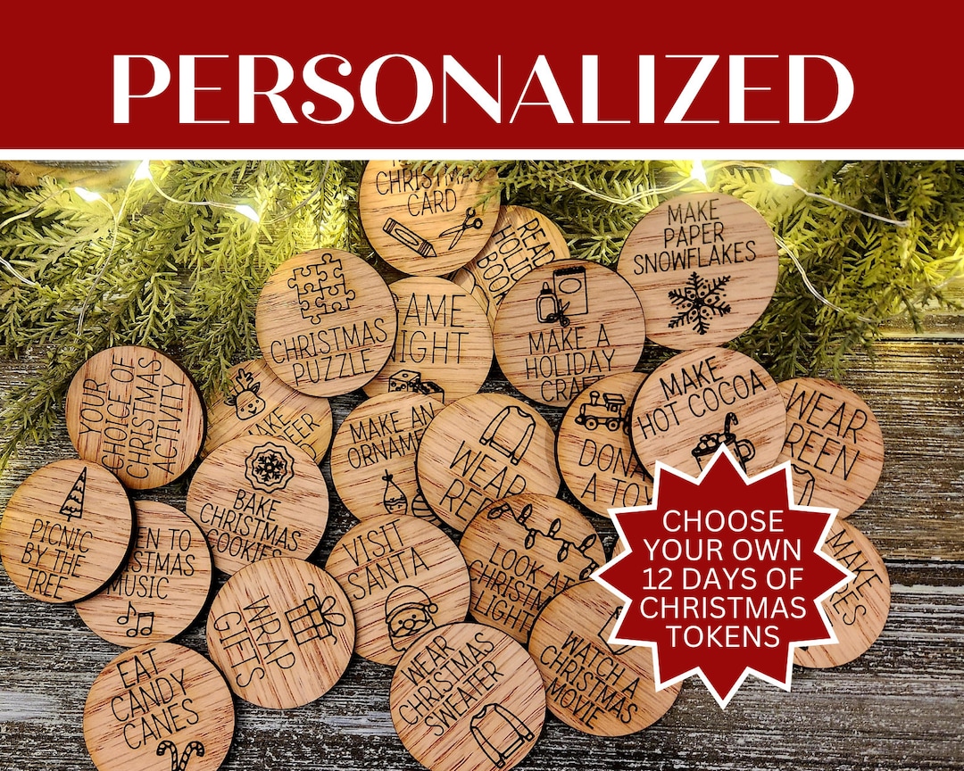 12 Days of Christmas Countdown Activity Tokens Personalized, Christmas ...