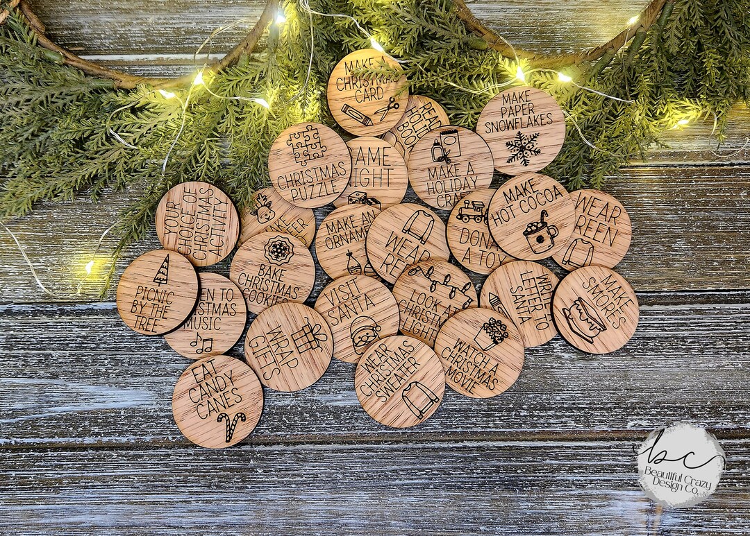 Christmas Countdown Activity Tokens 24 Days of Christmas Wooden Tokens ...