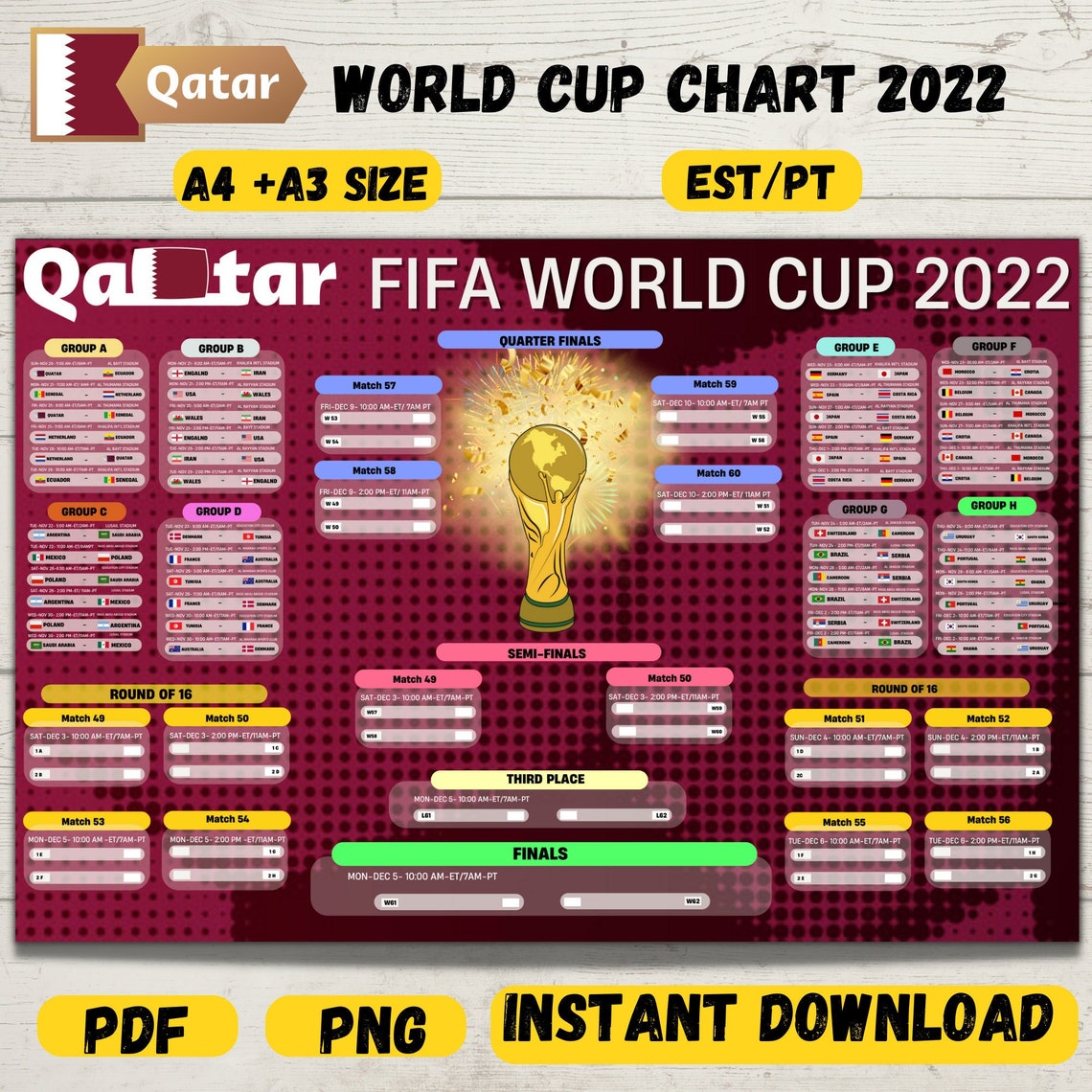 Printable FIFA 2022 Qatar World Cup Wall Chart Instant - Etsy Canada