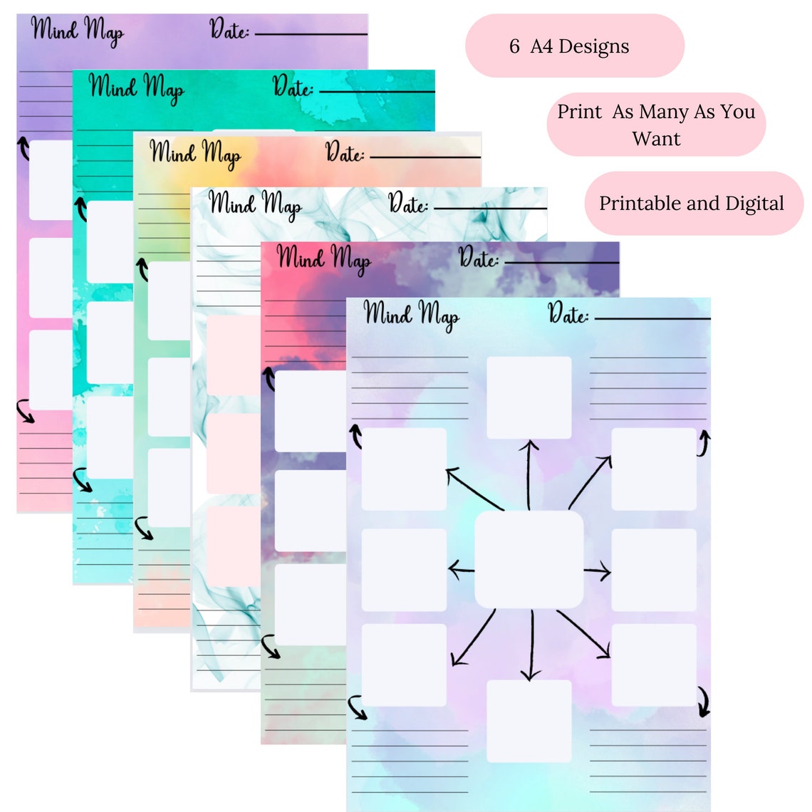 Printable Digital Editable Mind Map Planner Goodnotes ADHD Mind Mapping ...