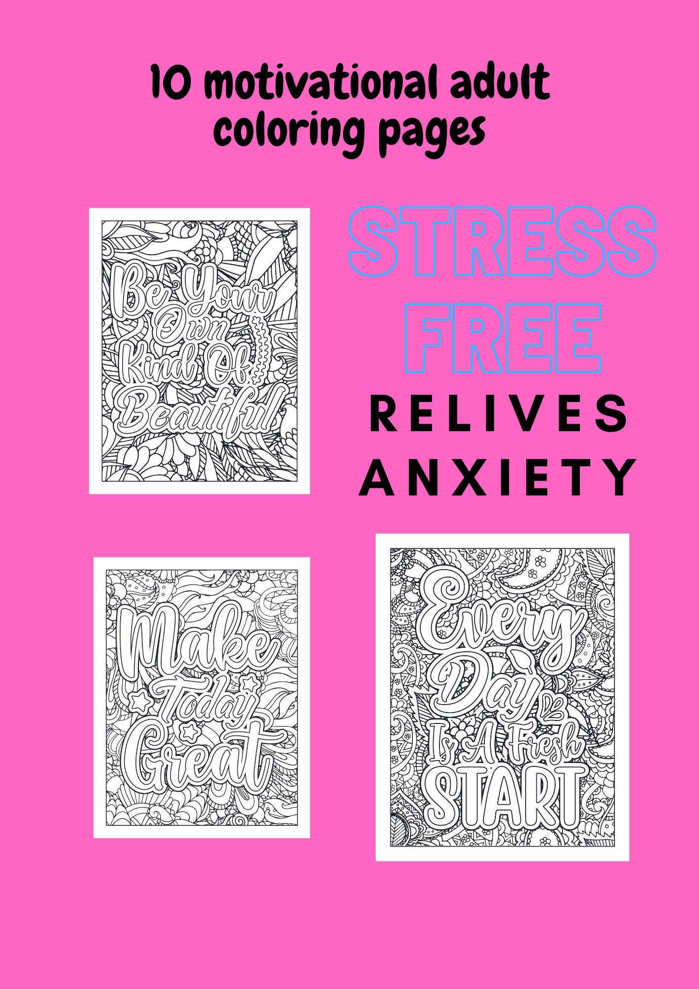 10 Adult Coloring Pages- STRESS RELIEF - Etsy