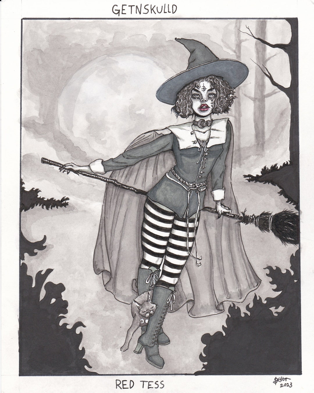 Red Tess the Witch Art Print, Witch, Cat - Etsy
