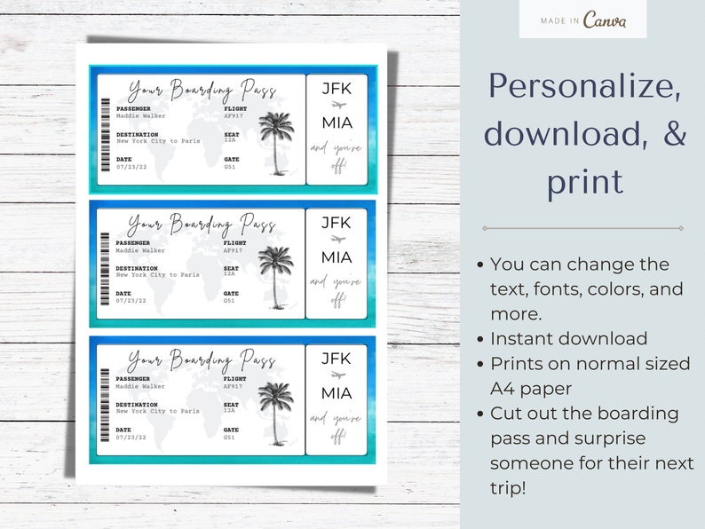 Editable Tropical Boarding Pass Template | Tropical Vacation ...