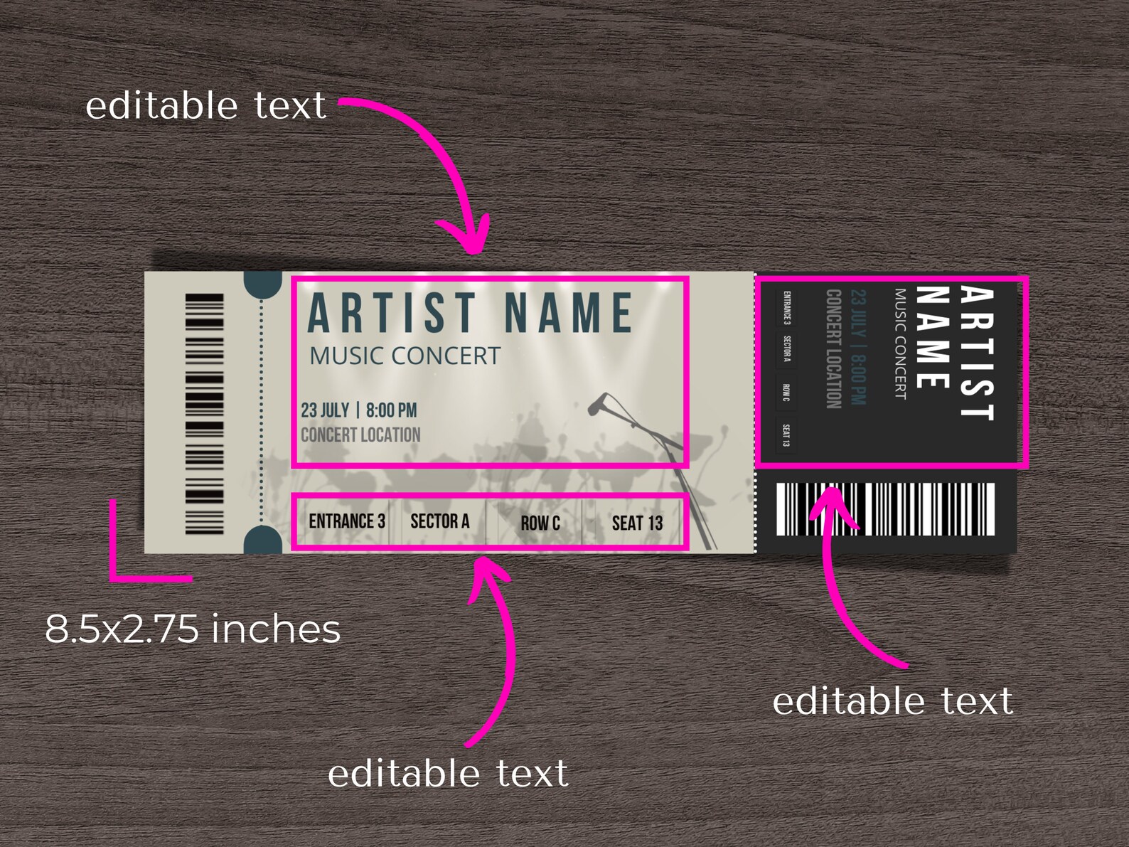Editable Concert Ticket Template Personalized Concert Ticket Print at ...