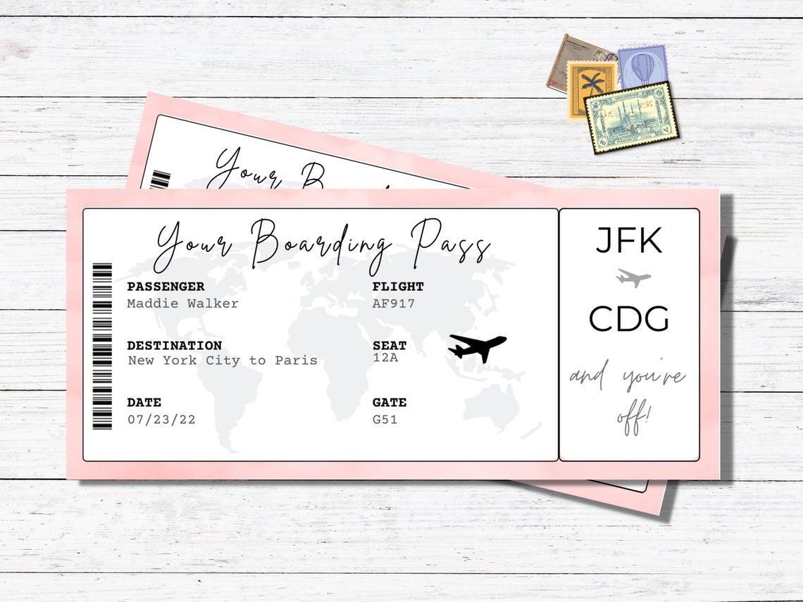 Editable Boarding Pass Template | Personalized Plane Ticket | Print at ...