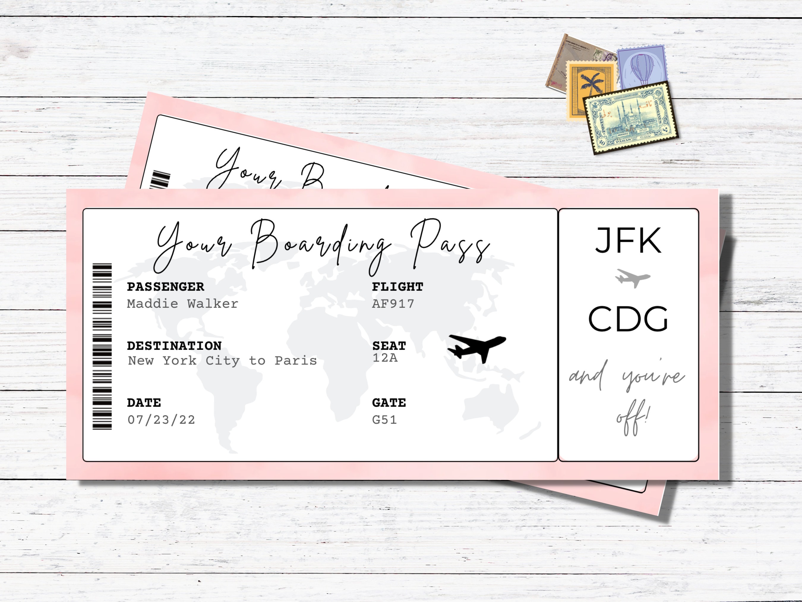 Editable Boarding Pass Template | Personalized Plane Ticket | Print at ...