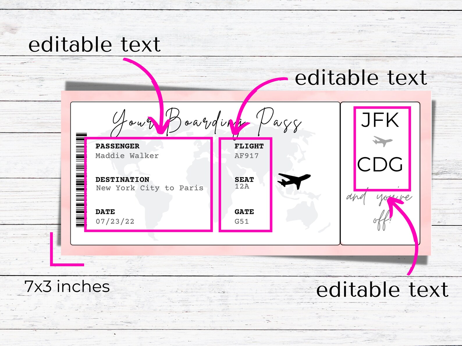 Editable Boarding Pass Template | Personalized Plane Ticket | Print at ...