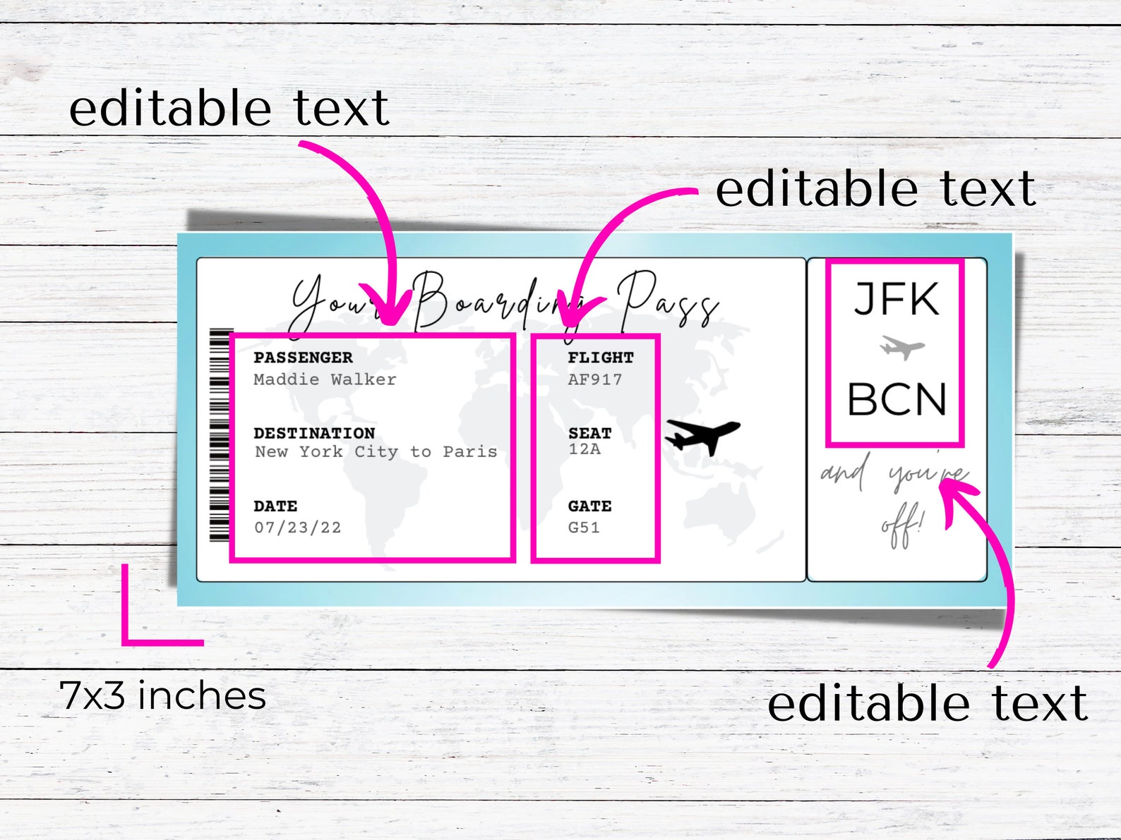 Editable Boarding Pass Template Personalized Plane Ticket Print at Home ...