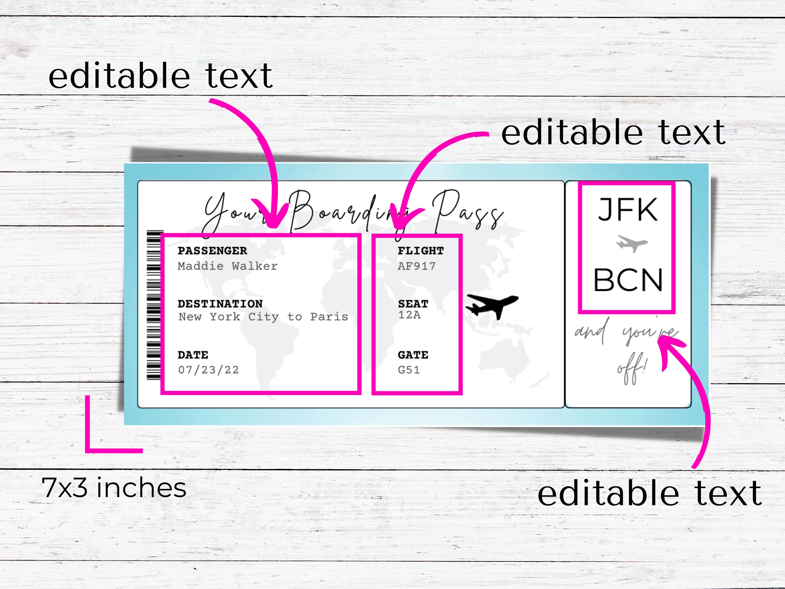Editable Boarding Pass Template Personalized Plane Ticket Print at Home ...