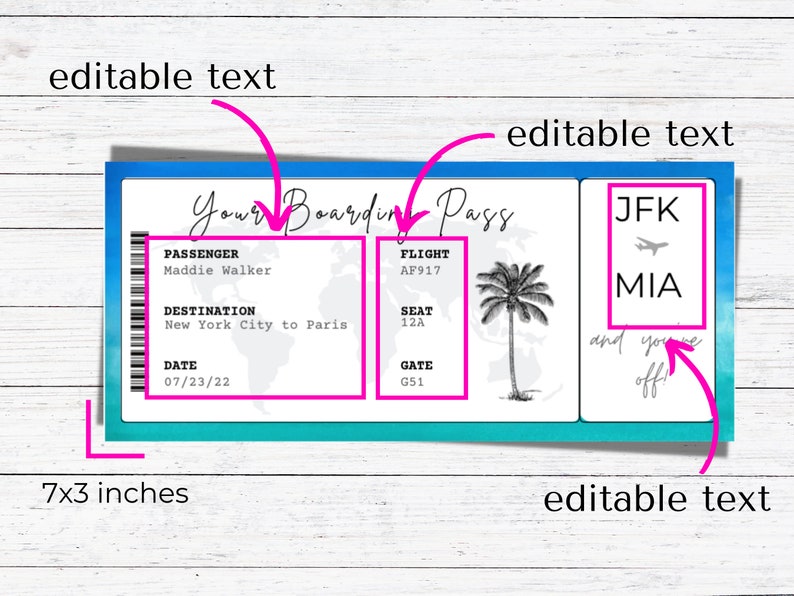 Editable Tropical Boarding Pass Template | Tropical Vacation ...