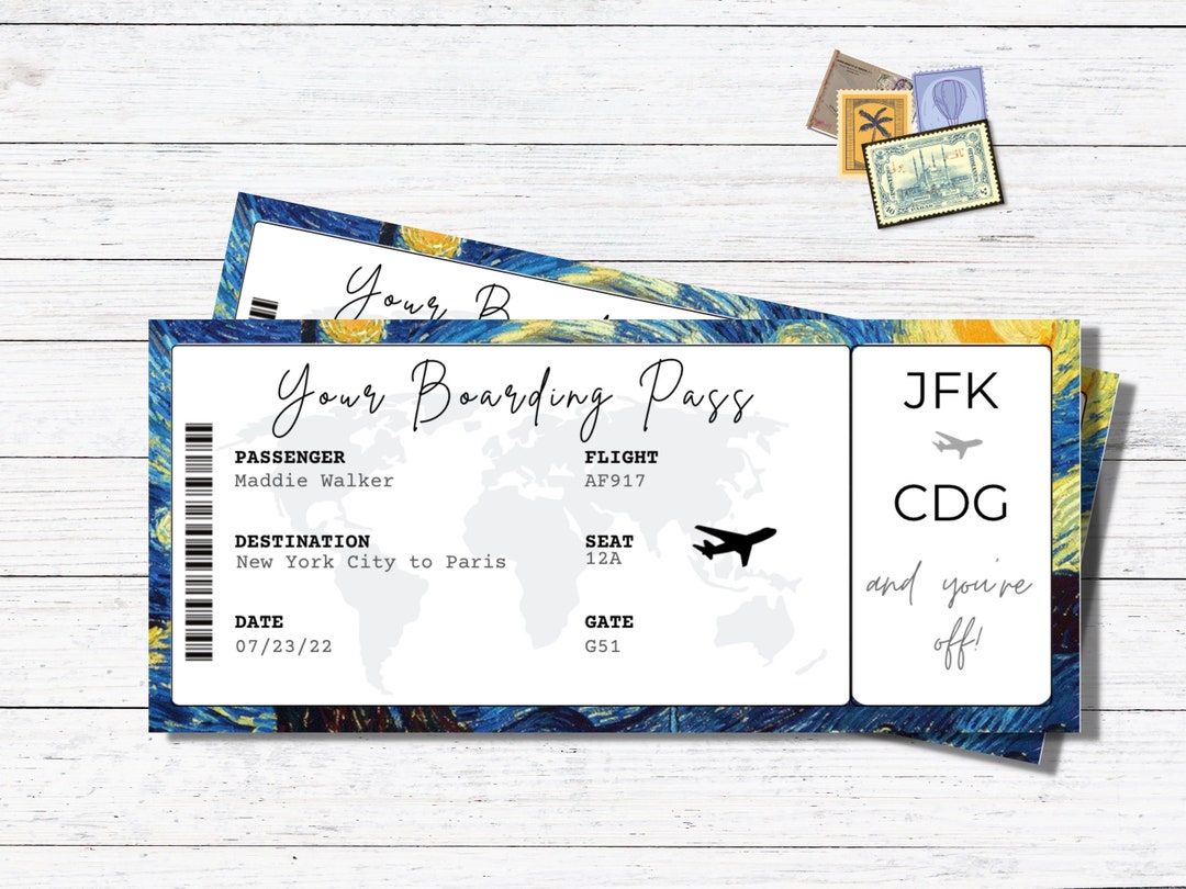 Editable Boarding Pass Template | Starry Night | Personalized Plane ...