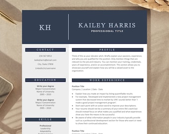 Professional Resume Template 1, 2 Page Resume Simple CV Template, Cover ...
