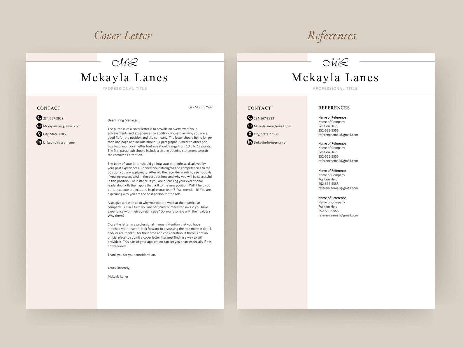 Pink Resume Template for Word: Modern CV Design (instant Download ...